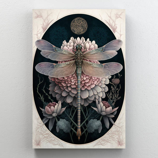 August Grove® Peonies and Dragonfly - Wrapped Canvas Graphic Art | Wayfair